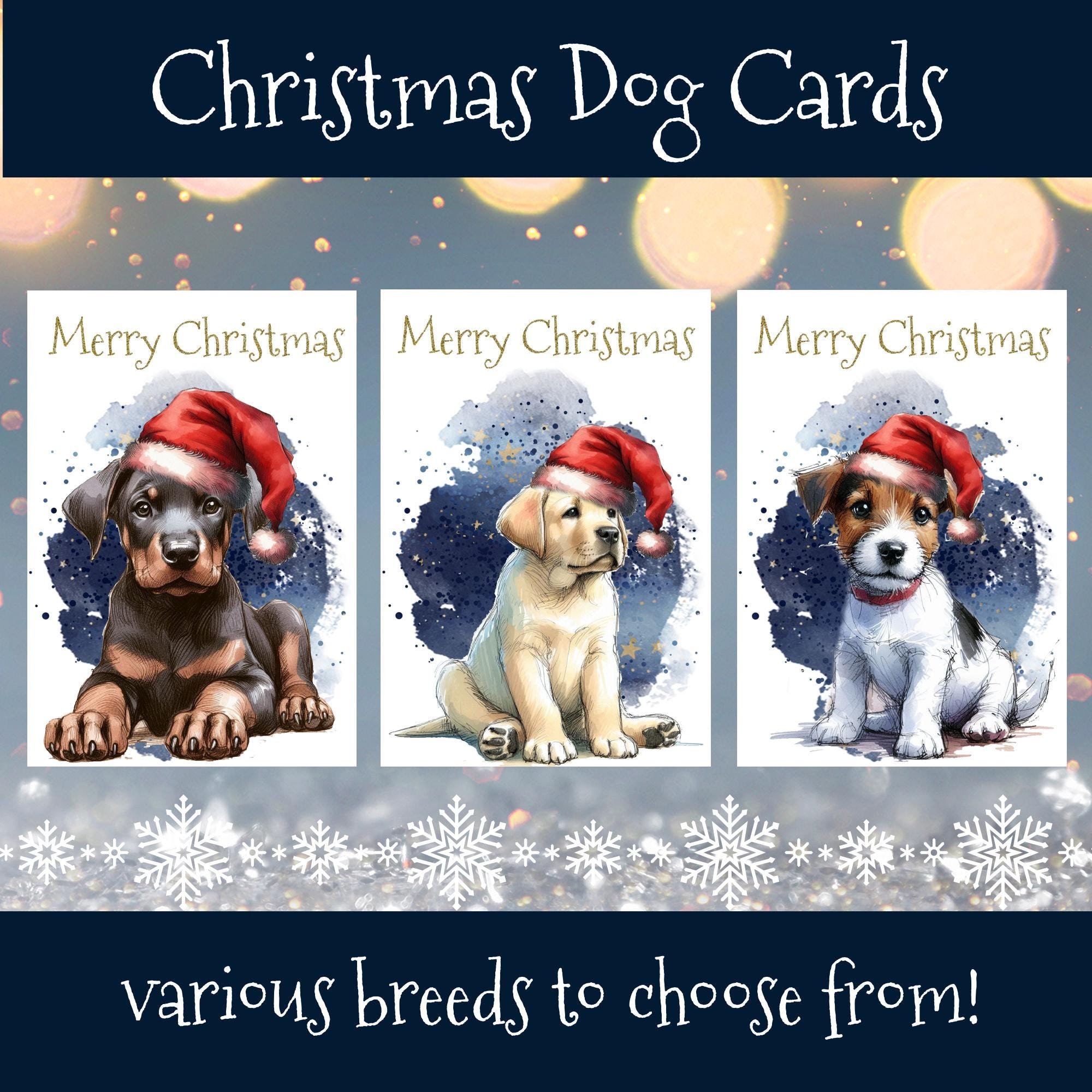 Pack of Dog Christmas Cards, Dog Breed Cards, Christmas Dog Theme Cards ...