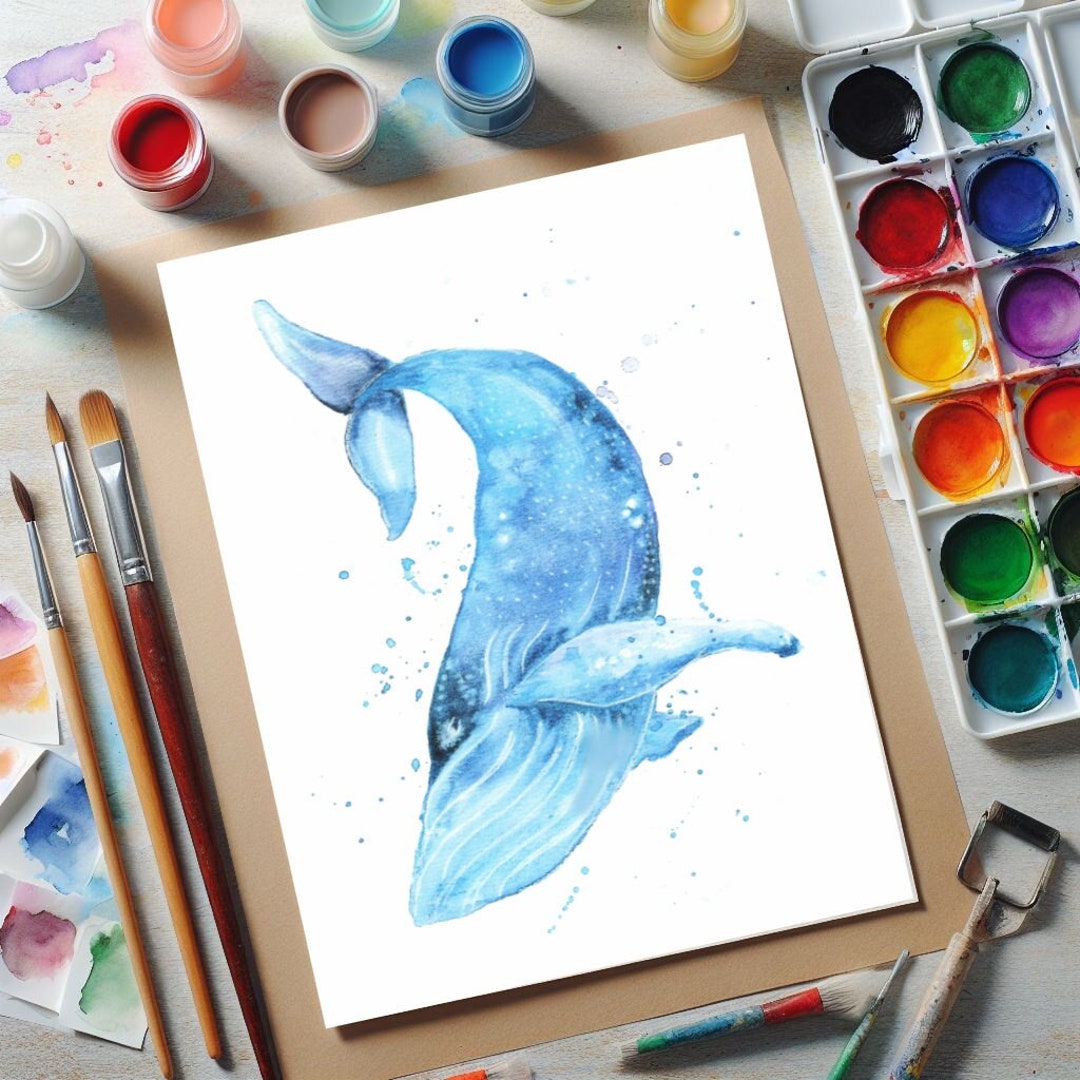 Blue Whale Watercolour Print, Blue Whale Watercolour Painting,blue ...