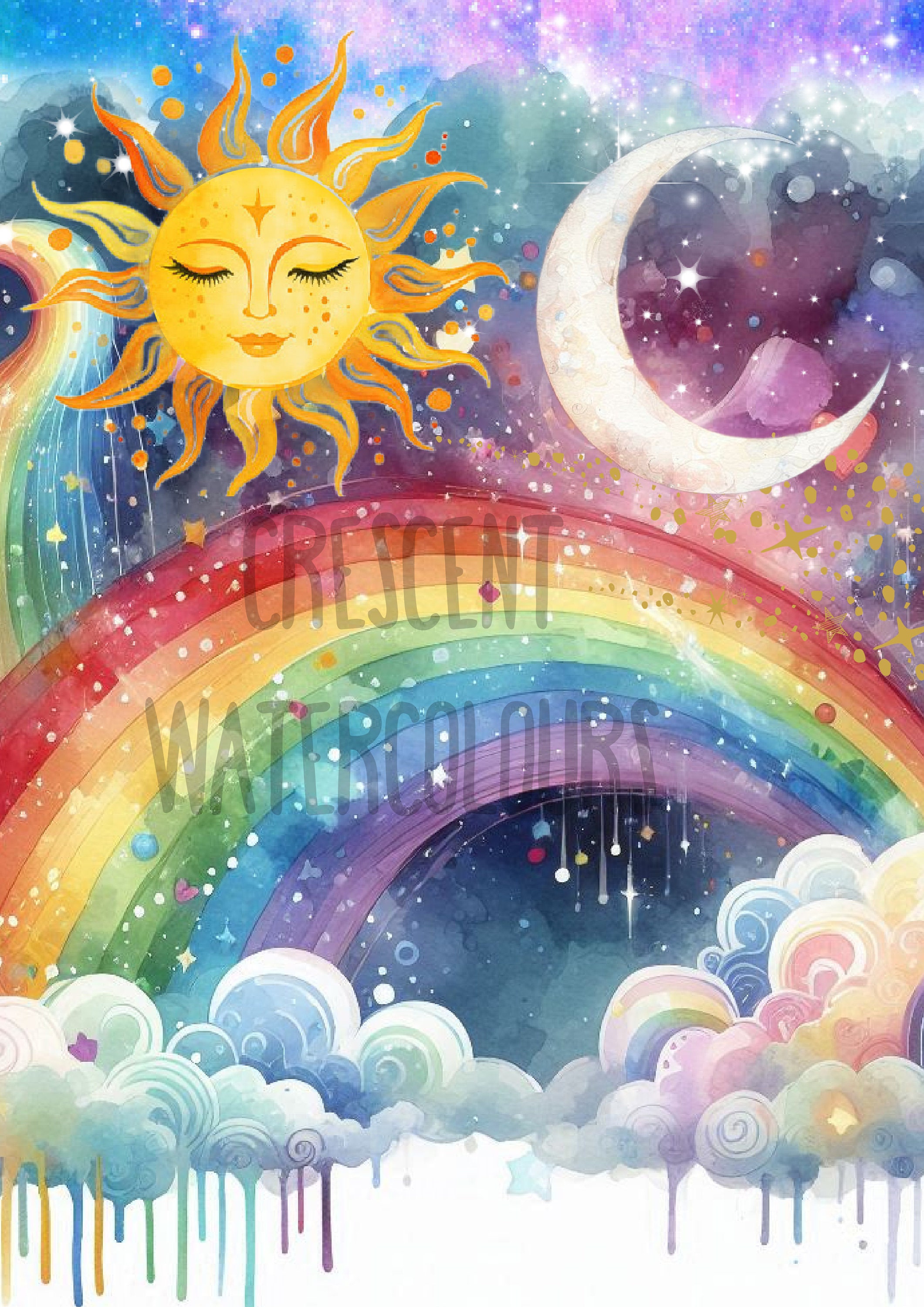 Rainbow, Sun and Moon Nursery Print, Nursery Wall Art, Kids Bedroom ...