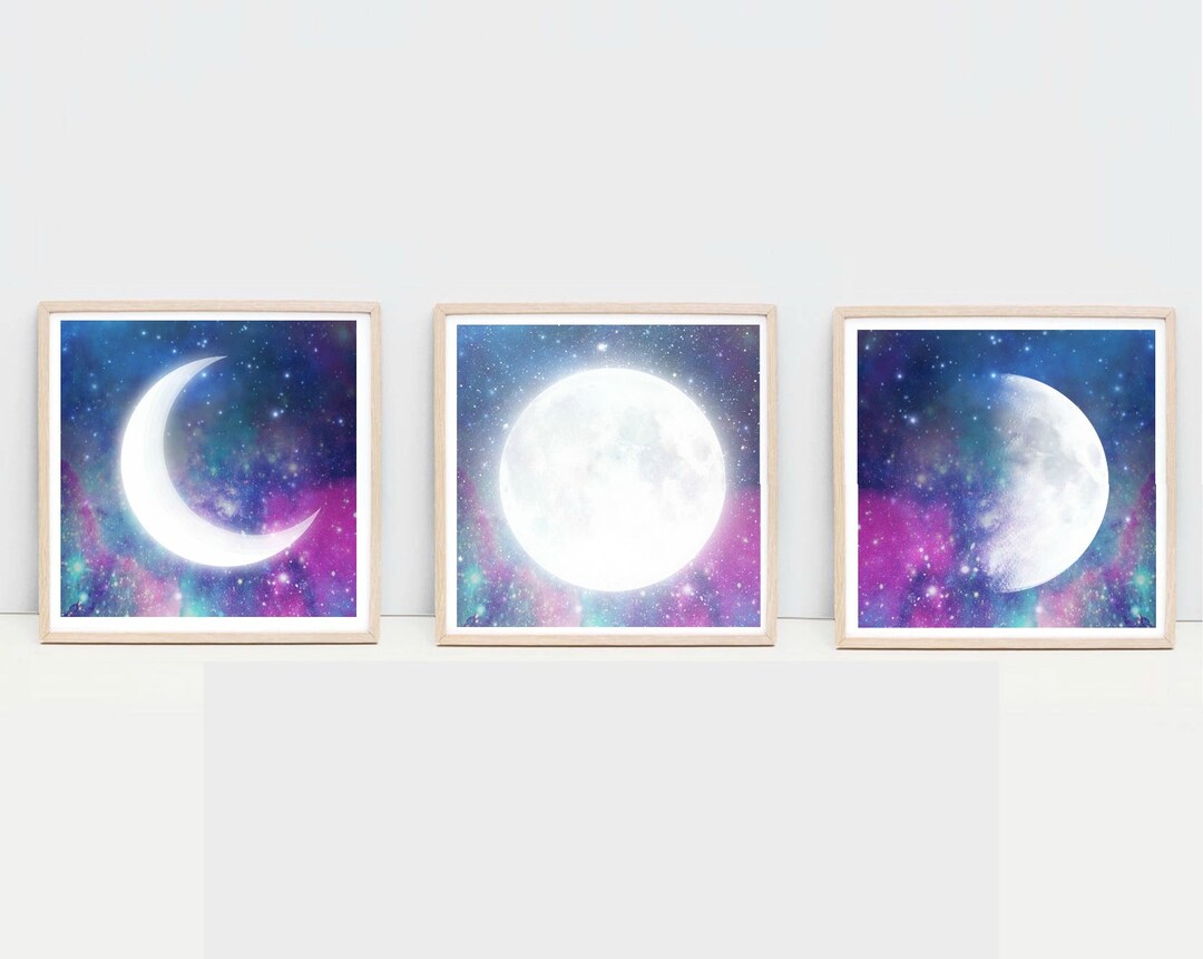 Moon Painting, Moon Art Print, Set of 3 Moons, 20x20cm Square Set, Moon ...
