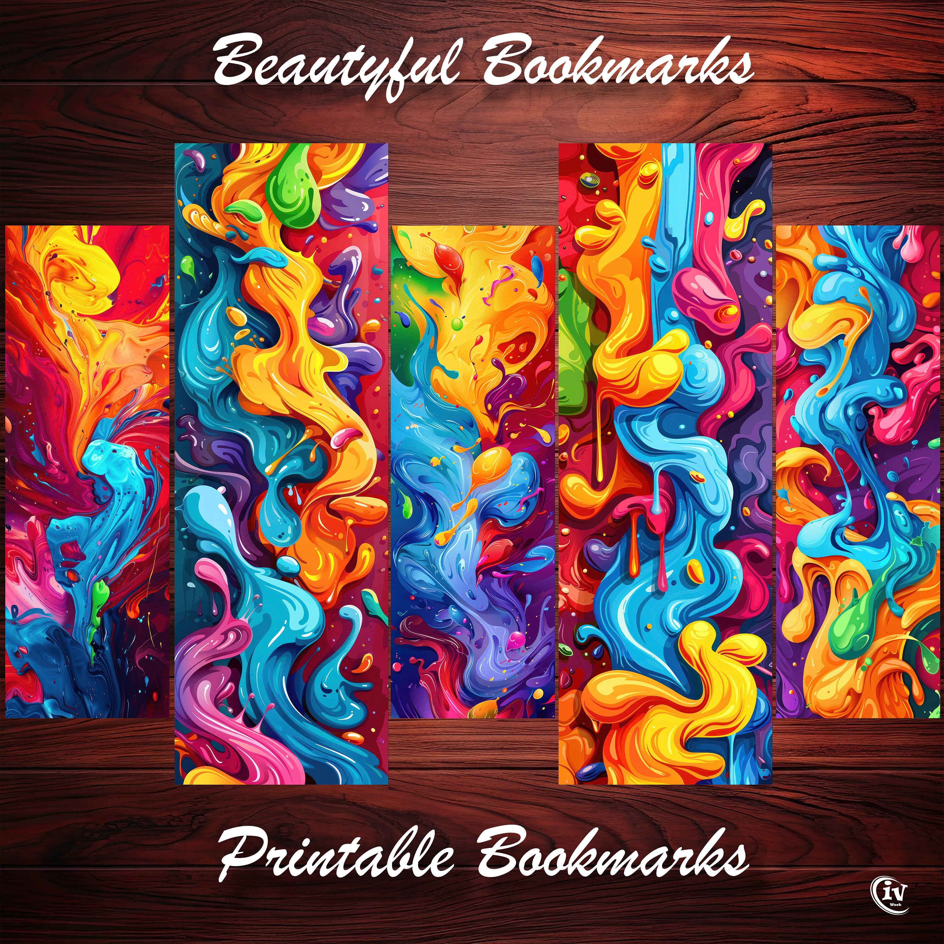 Colorful Paint Splash Bookmark Printable Set of 10 for Book Lover or ...