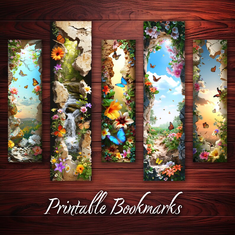 3D Bookmark Cracked Hole Spring Flowers & Butterflies Bookmarks ...