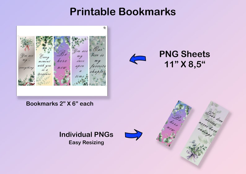 Eucalyptus Printable Bookmarks With Romantic Text Set of 10 for Book ...