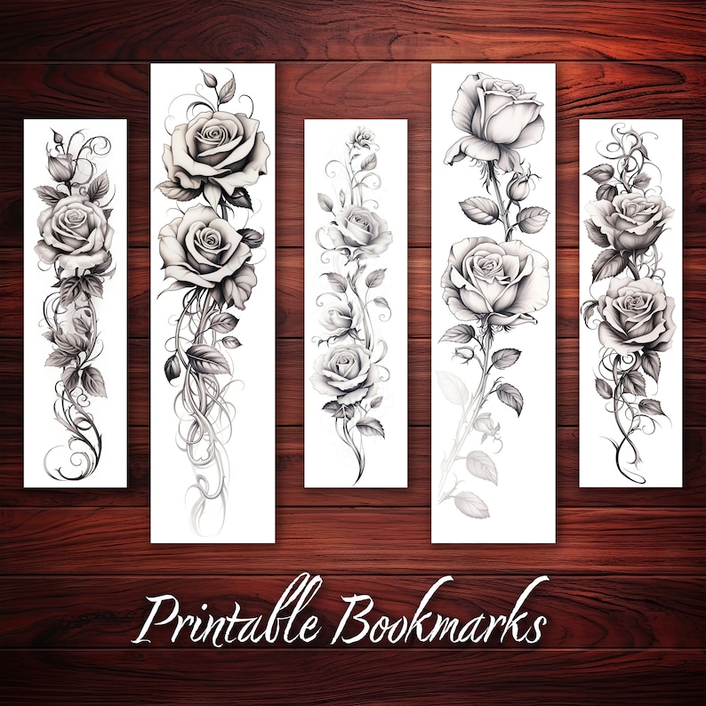 Bookmark Set of 10 Beautiful Bookmark Black and White Tattoo Roses ...