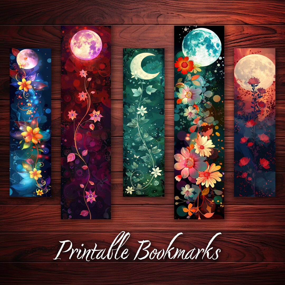 Flower Moon Bookmark Printable Set of 10 for Book Lover or Reader DIY ...