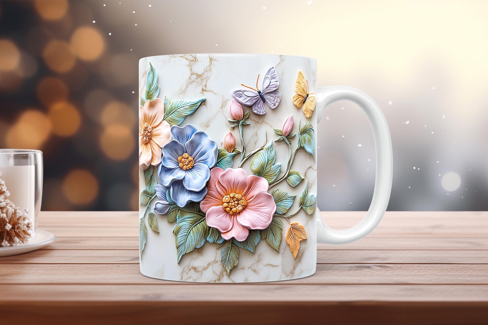 3D Floral & Butterfly Mug Wrap 11oz 15oz PNG Sublimation Design Instant ...