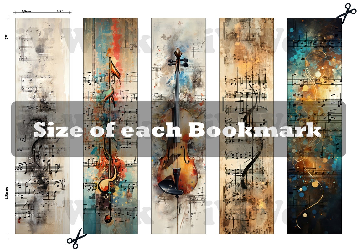 Bookmarks Printable Set of 10 Bookmark With Music Notes in Shabby Chic ...