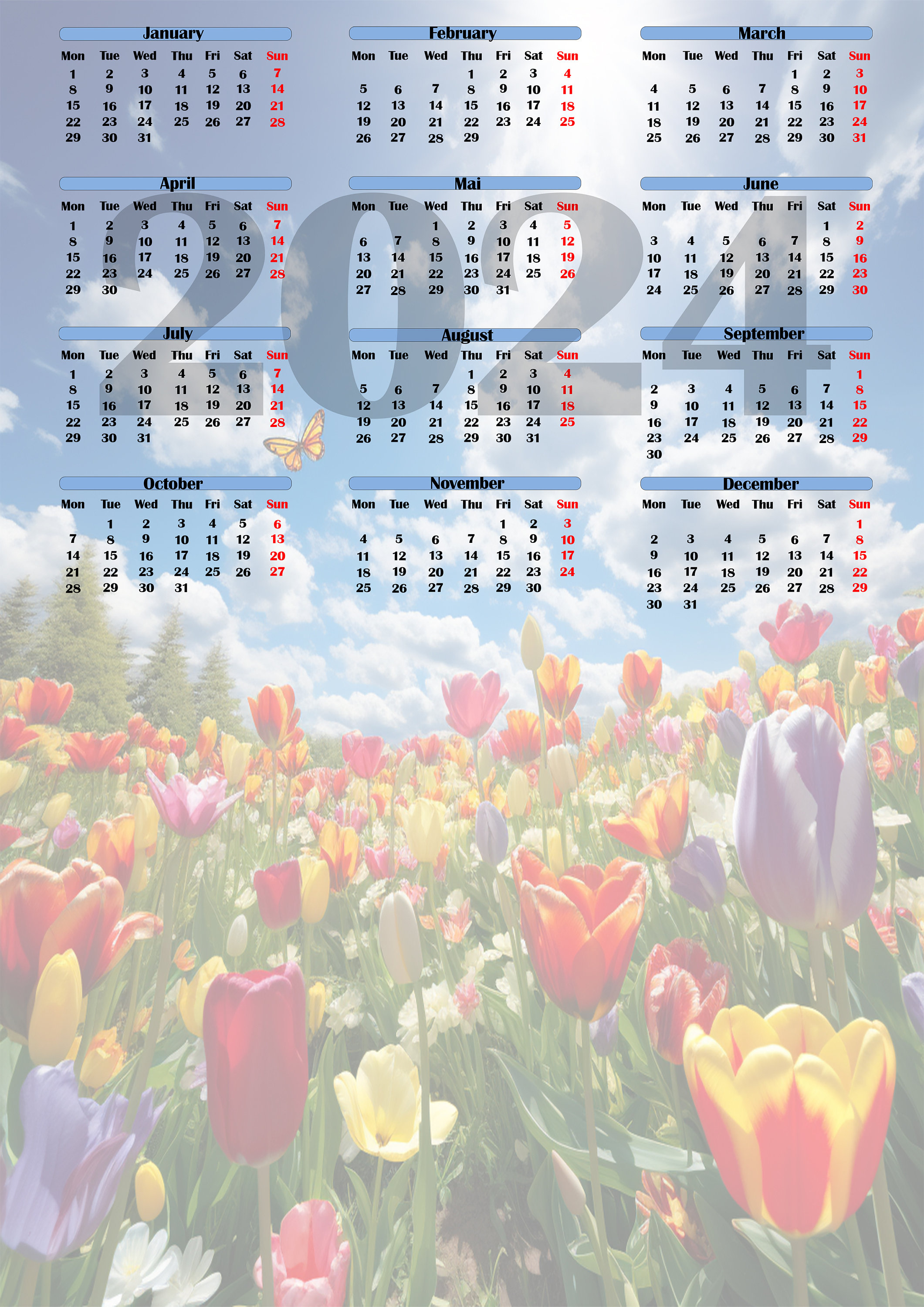Printable Calendar 2024 PDF and PNG Format,transparent PNG Calendar for ...