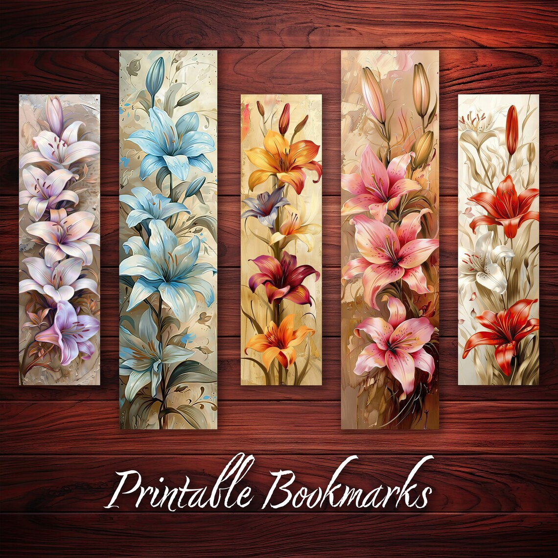 Beautiful Lilies Printable Bookmarks Set of 10 Book Lover Gift DIY Book ...