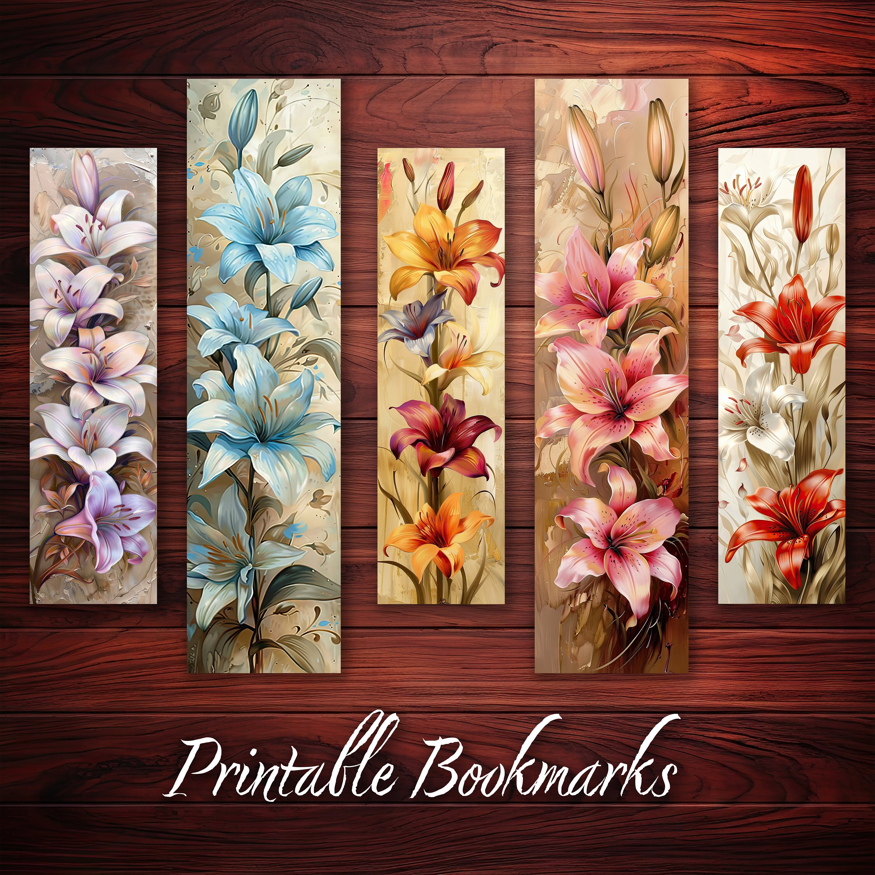 Beautiful Lilies Printable Bookmarks Set of 10 Book Lover Gift DIY Book ...