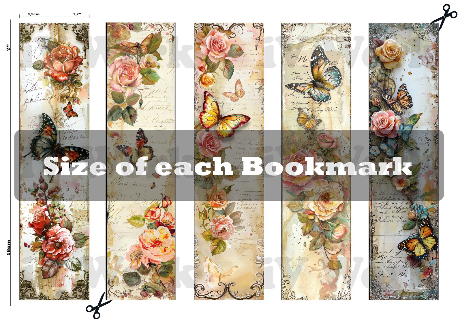 Junk Journal Page Bookmarks Set of 10 Printable Vintage Butterfly and ...