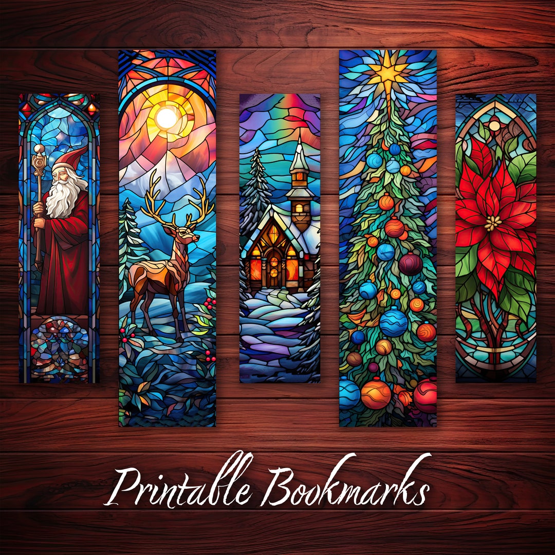 Stained Glass Bookmark Printable Christmas Bookmark for Book Lover ...