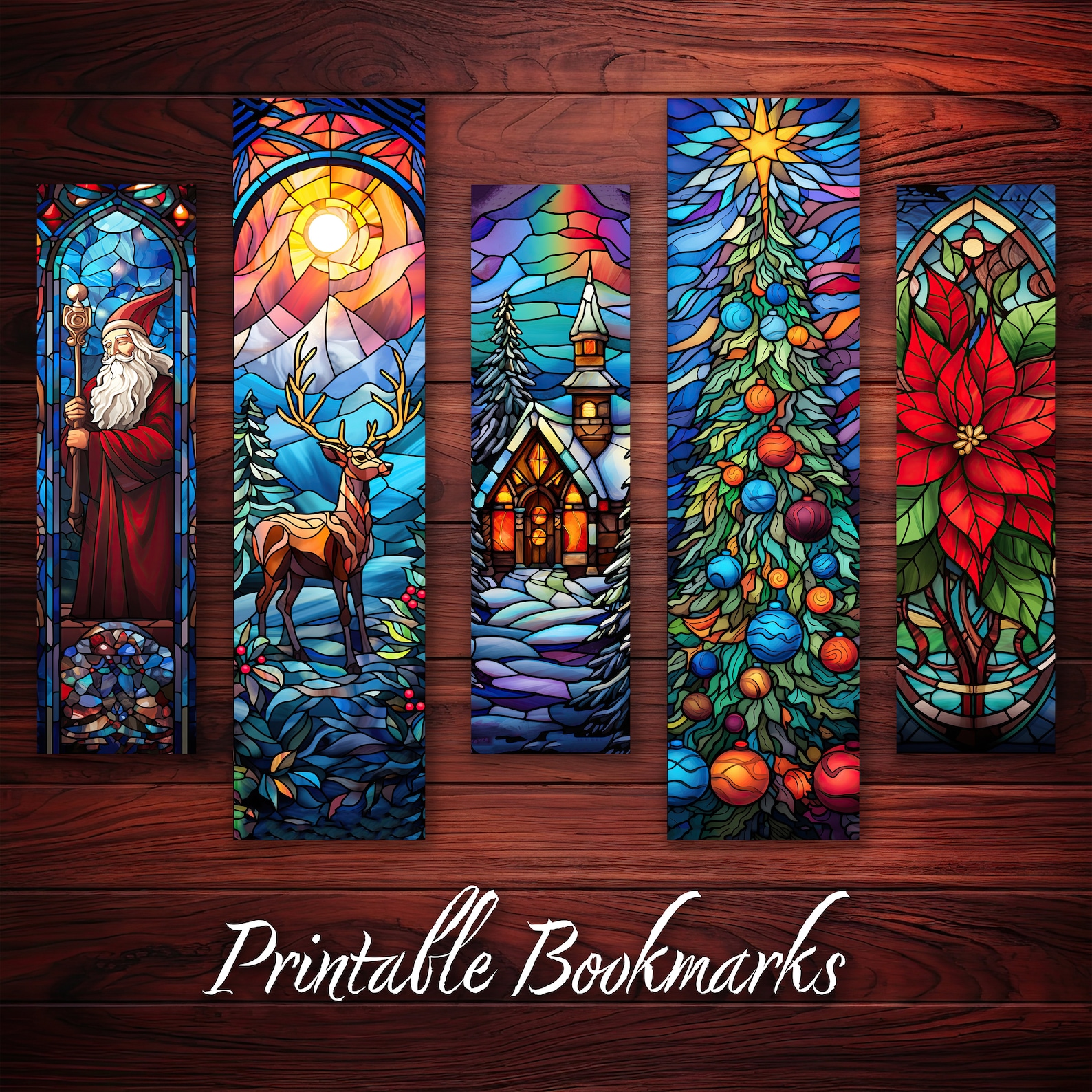 Stained Glass Bookmark Printable Christmas Bookmark for Book Lover ...