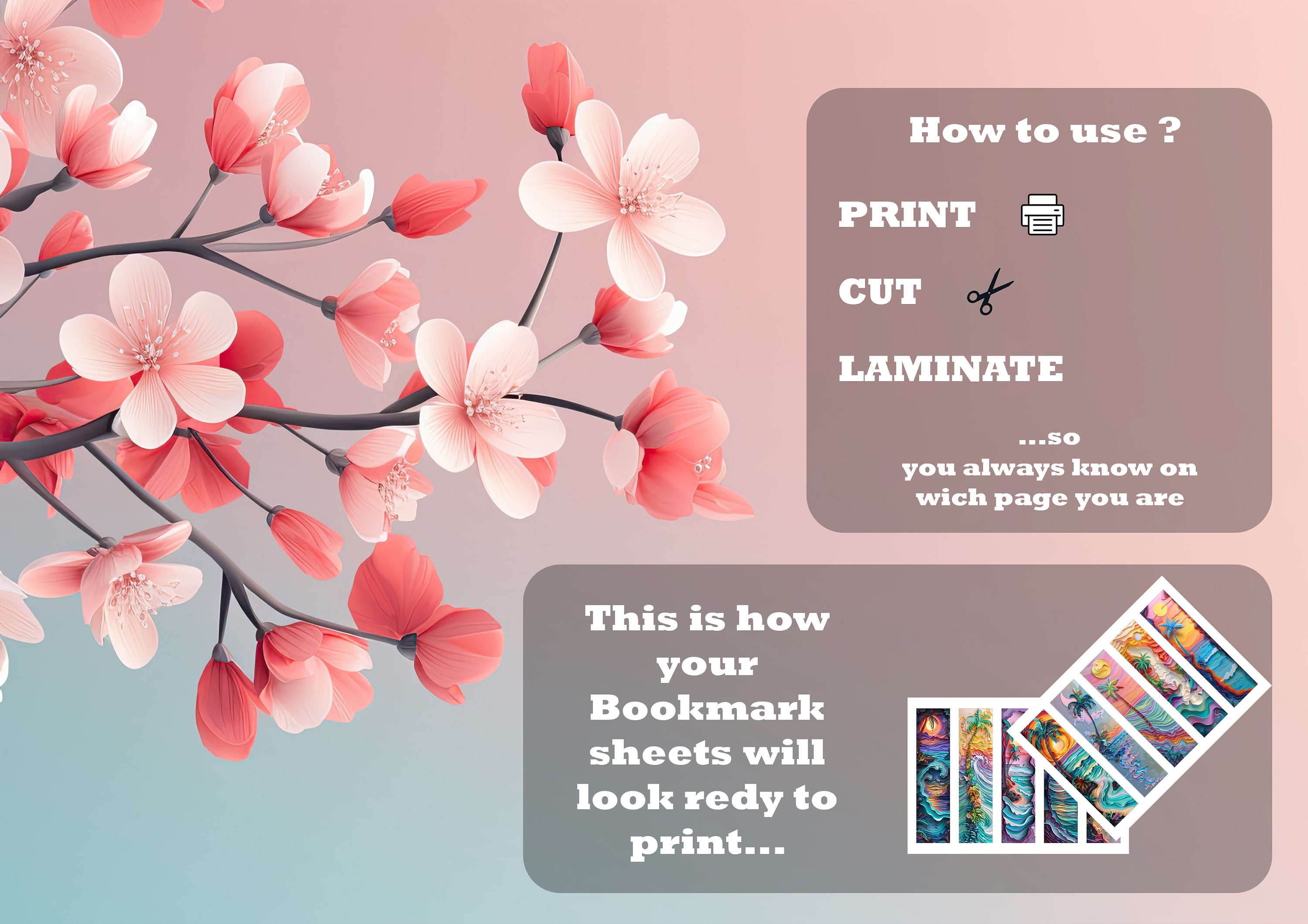 Summer Bookmark Seascape Palm Tree Set of 10 Instant Digital Download ...