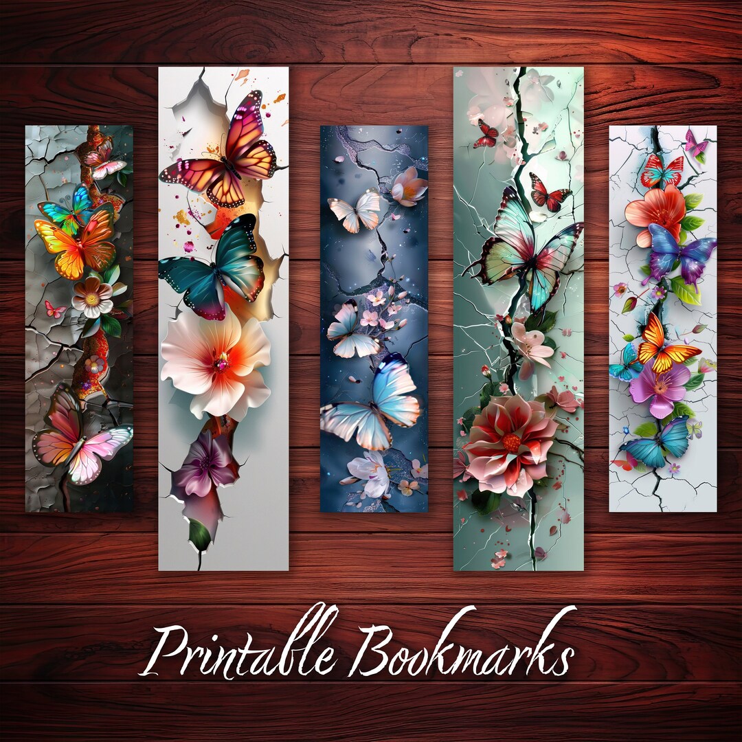 Bookmarks Printable Set of 10 for Book Lovers 3D Floral Butterfly ...