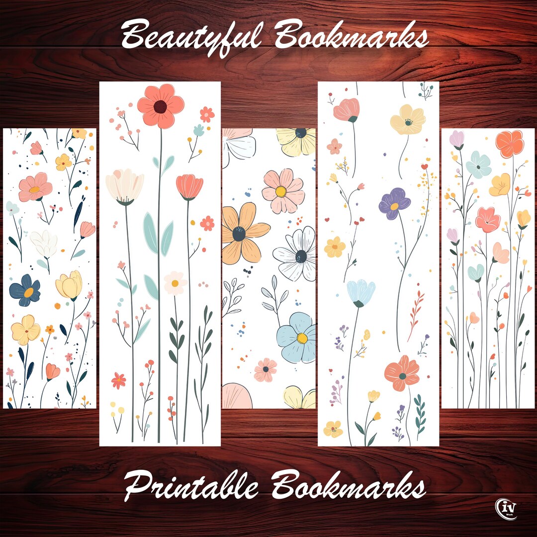 Cartoon Floral Printable Bookmark Set Beautiful Book Decor Bookworm DIY ...