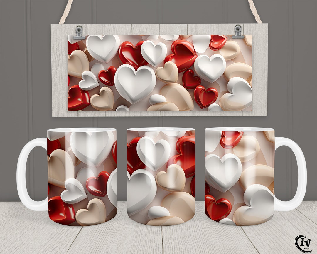 3D Heart Mug Wrap 11oz & 15oz Mug Template 3D Heart Mug Sublimation ...