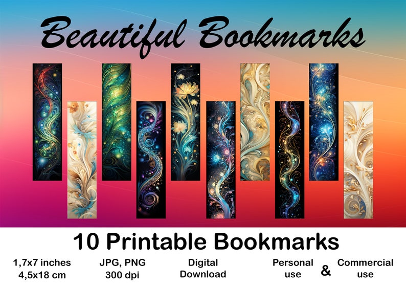 Bookmark Set of 10 Printable Bookmark Beautiful Abstract Bookmark ...