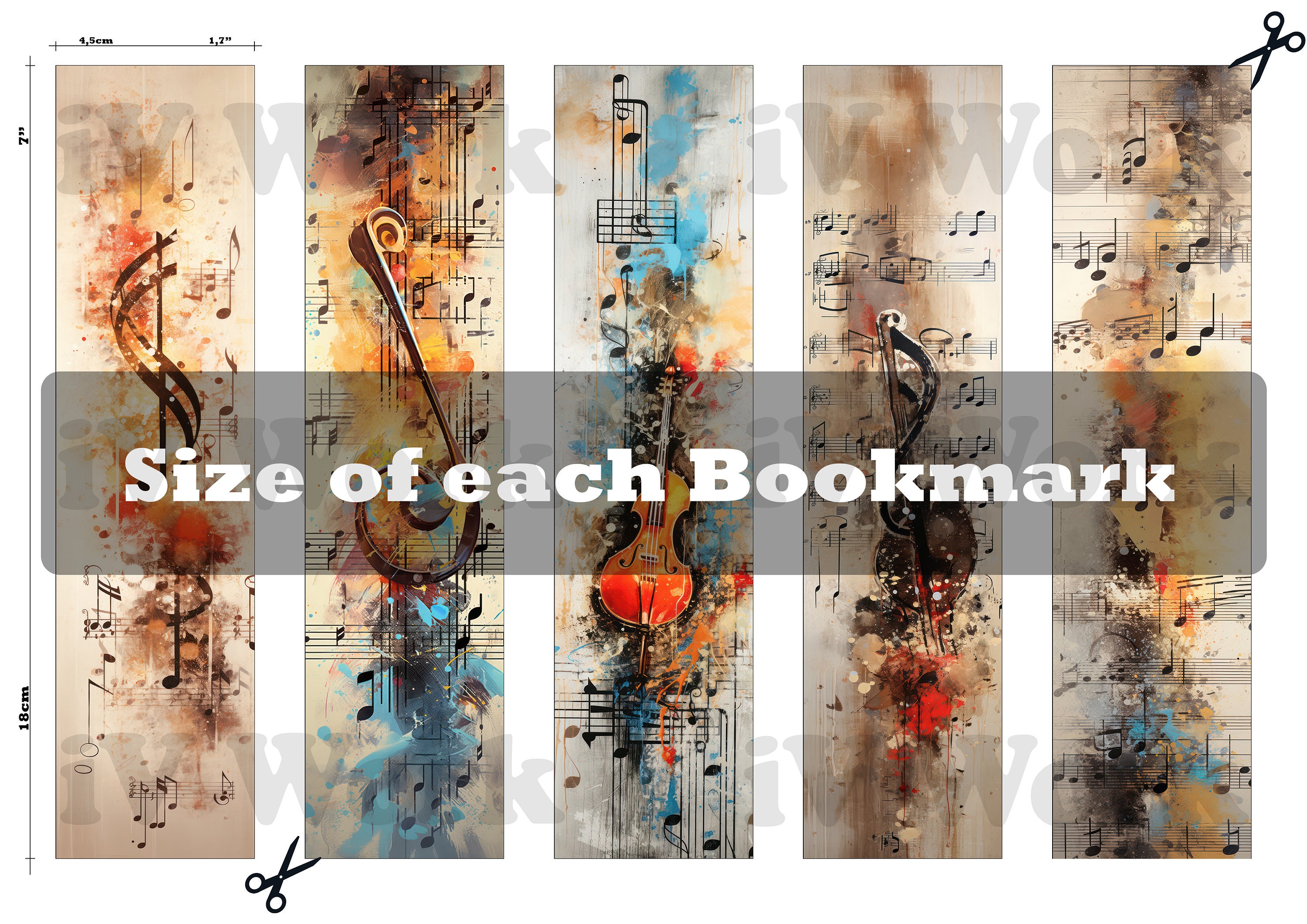 Bookmarks Printable Set of 10 Bookmark With Music Notes in Shabby Chic ...