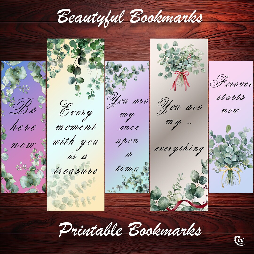 Eucalyptus Printable Bookmarks With Romantic Text Set of 10 for Book ...
