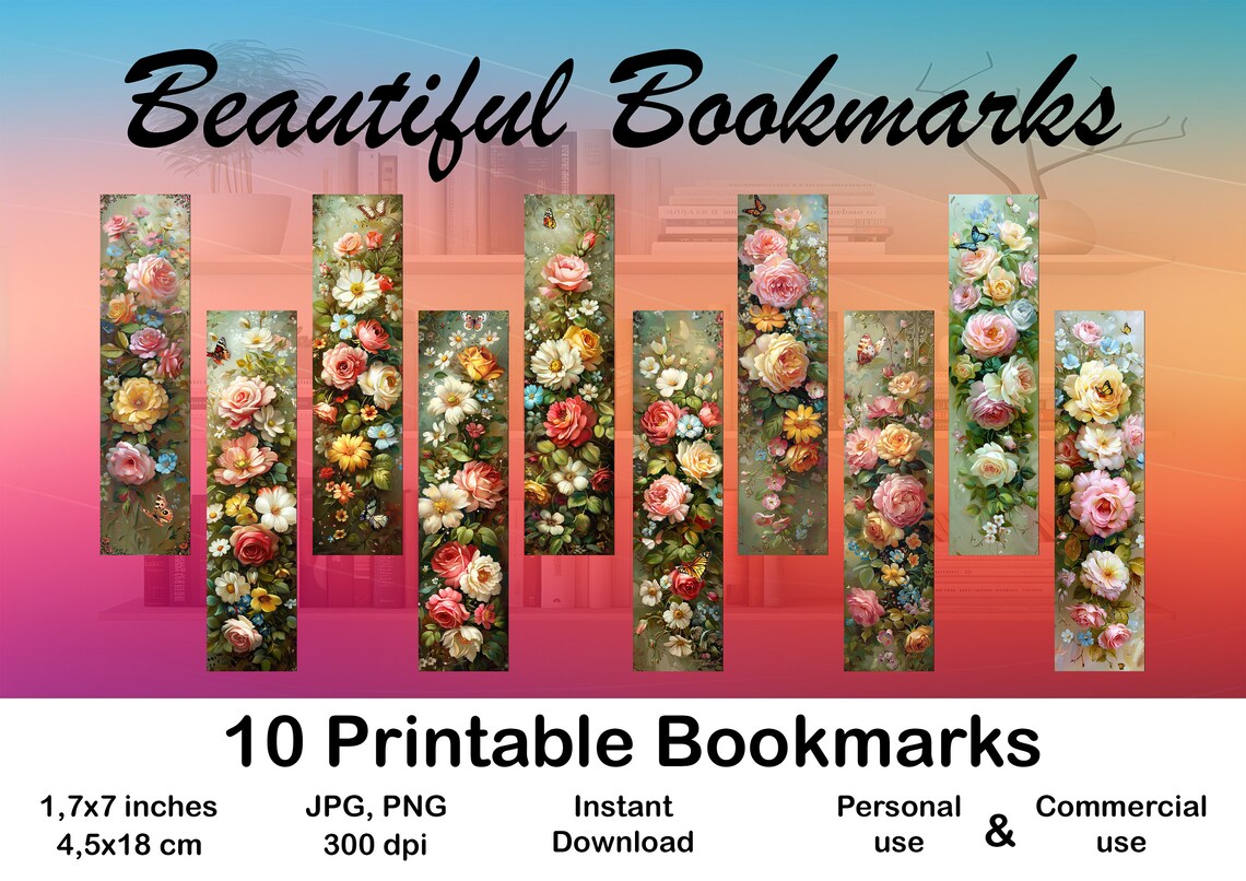 Vintage Floral Bookmarks Set of 10 Printable Bookmark for Book Lover or ...