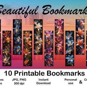 Lily Flower Bookmarks Set of 10 Printable Fantasy Colorful Design for ...