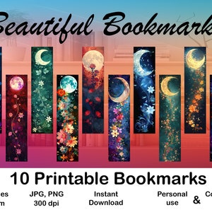 Flower Moon Bookmark Printable Set of 10 for Book Lover or Reader DIY ...