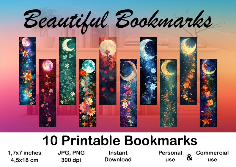 Flower Moon Bookmark Printable Set of 10 for Book Lover or Reader DIY ...
