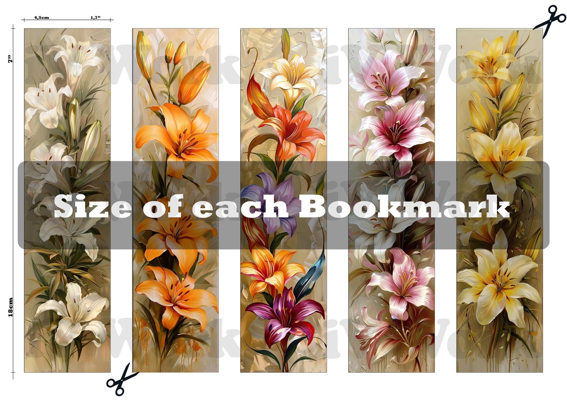 Beautiful Lilies Printable Bookmarks Set of 10 Book Lover Gift DIY Book ...
