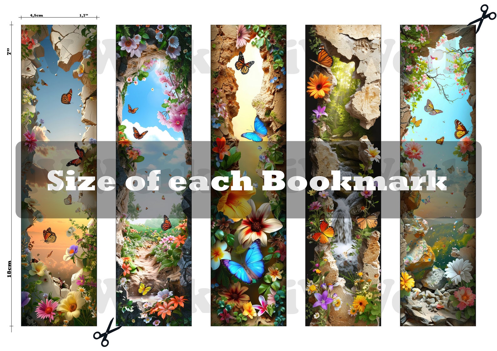 3D Bookmark Cracked Hole Spring Flowers & Butterflies Bookmarks ...