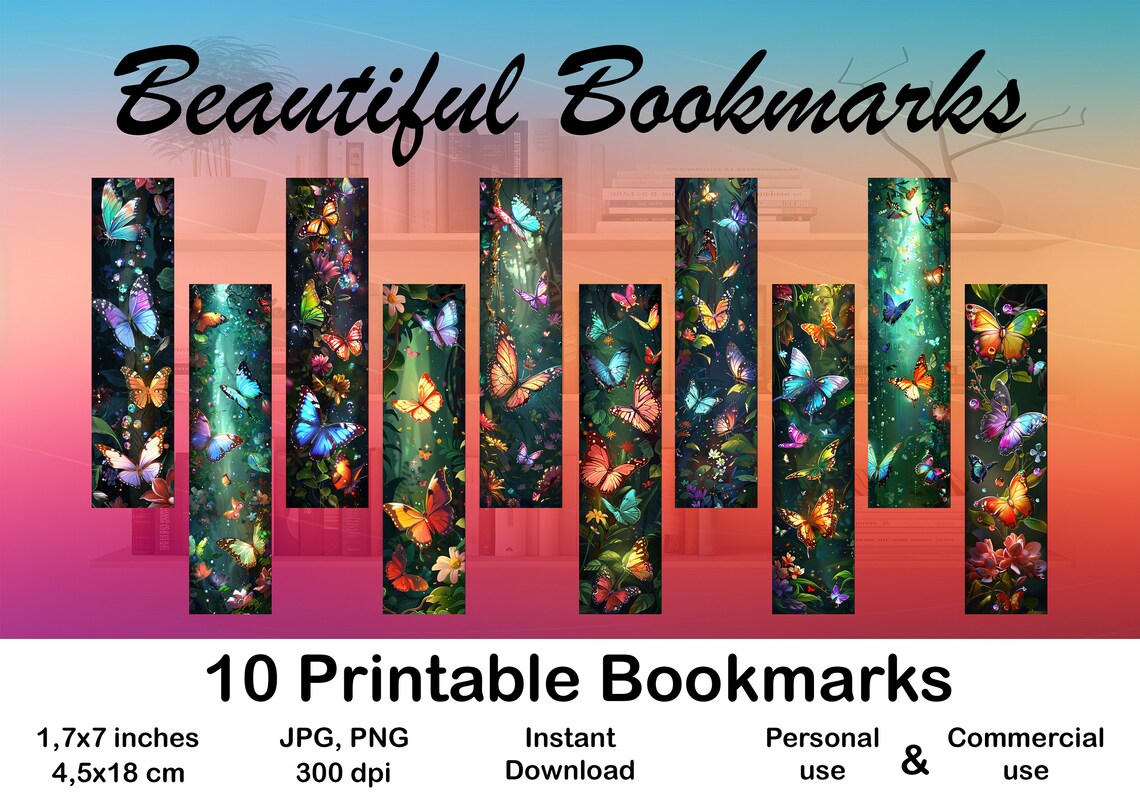 3D Butterfly Bookmark Printable Set of 10 for Book Lover Gift Instant ...