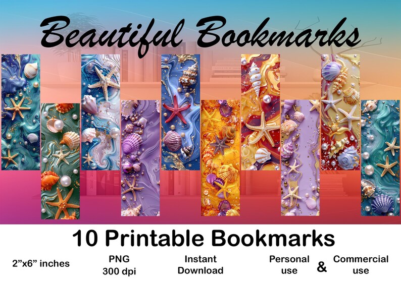 Summer Beach Printable Bookmarks Set of 10 for Book Lovers Decorative ...