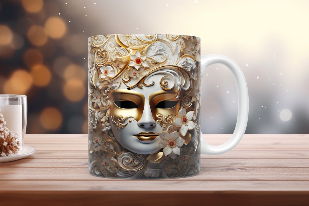 3D Mask Mug Wrap 11oz & 15oz Mug Template 3D Mask Gold Mug Sublimation ...
