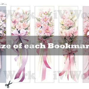 Pink Bow Ribbon Bookmark Digital Pink Flower Bookmark for Book Lover ...