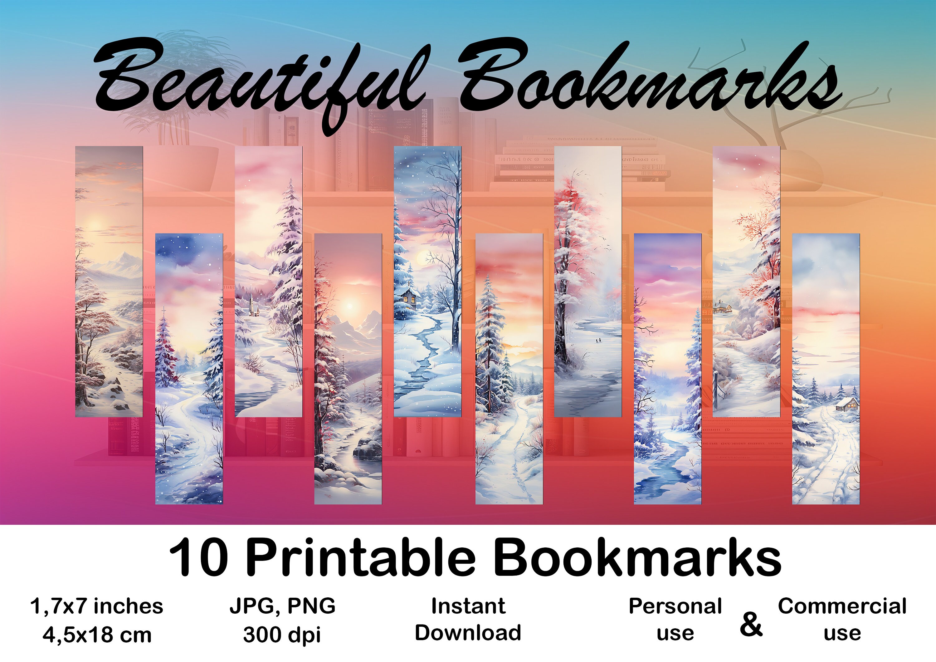 Winter Printable Bookmark for Book Lover Printable Bookmark Set Digital ...