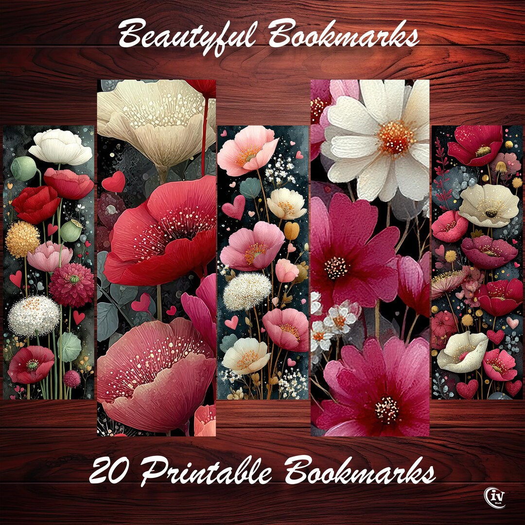 Watercolor Flower Bookmark Set of 20 Printable for Book Lover Gift DIY ...