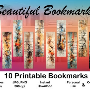 Bookmarks Printable Set of 10 Bookmark With Music Notes in Shabby Chic ...
