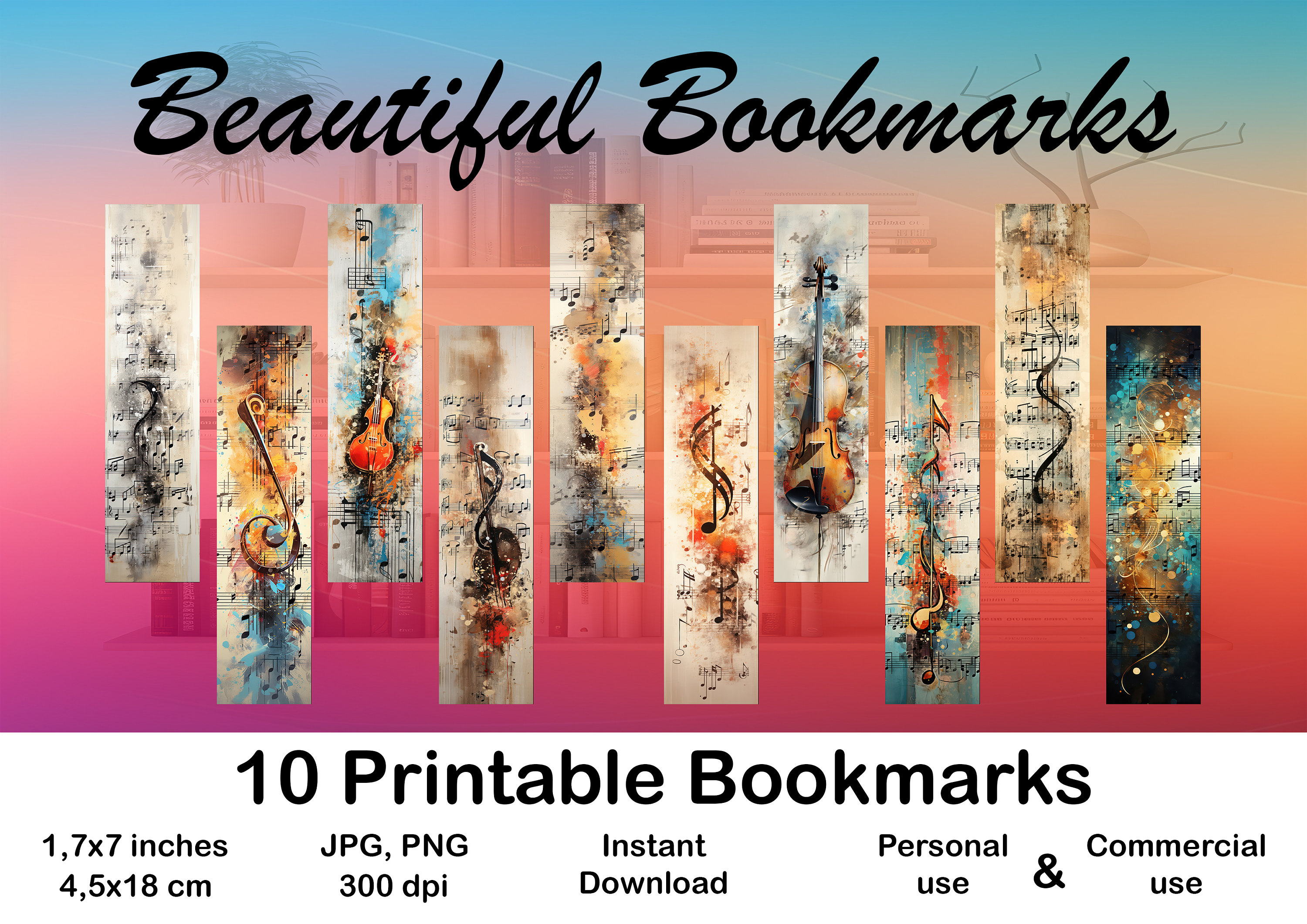 Bookmarks Printable Set of 10 Bookmark With Music Notes in Shabby Chic ...