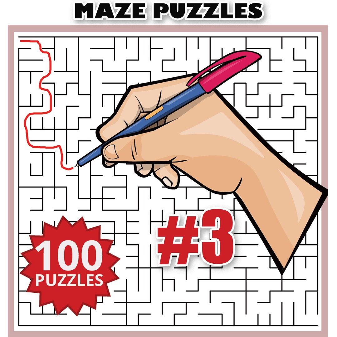 100 Printable Maze Puzzles 5 Unique Maze Types With Solutions Brain ...