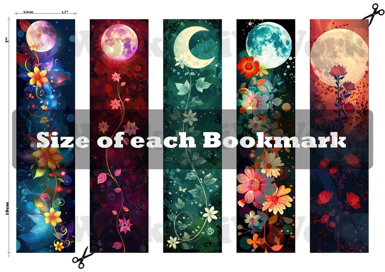 Flower Moon Bookmark Printable Set of 10 for Book Lover or Reader DIY ...