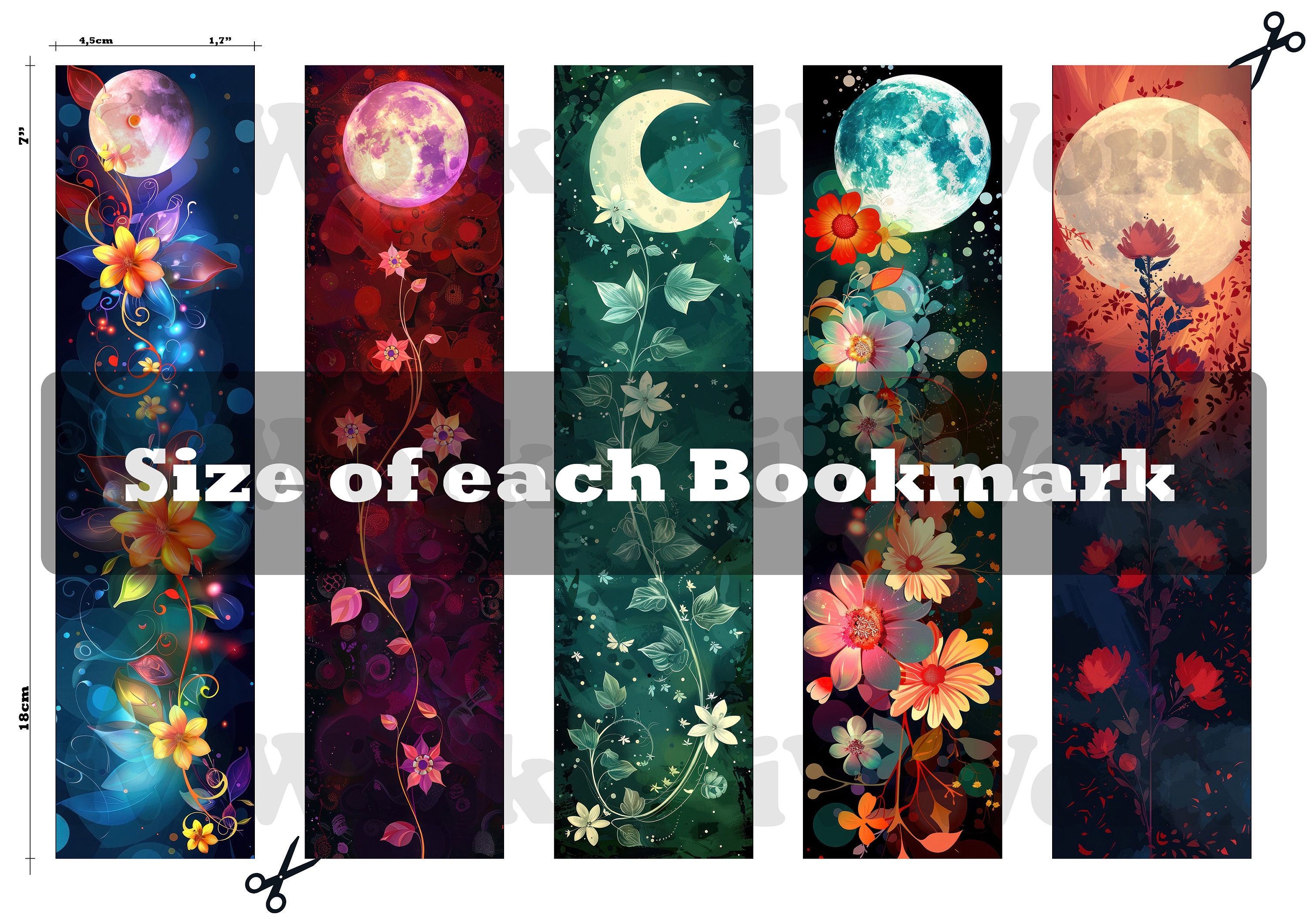 Flower Moon Bookmark Printable Set of 10 for Book Lover or Reader DIY ...