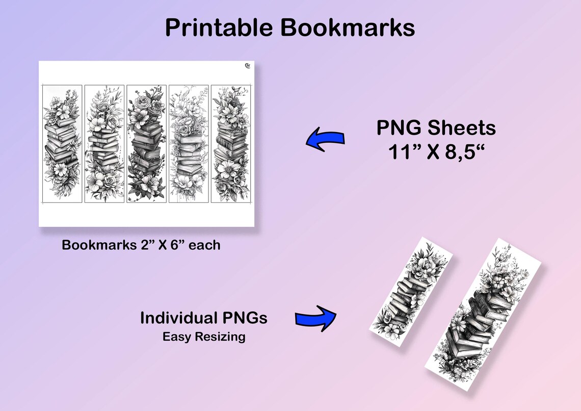 Beautiful Black and White Printable Bookmarks Set Messy Pile of Books ...