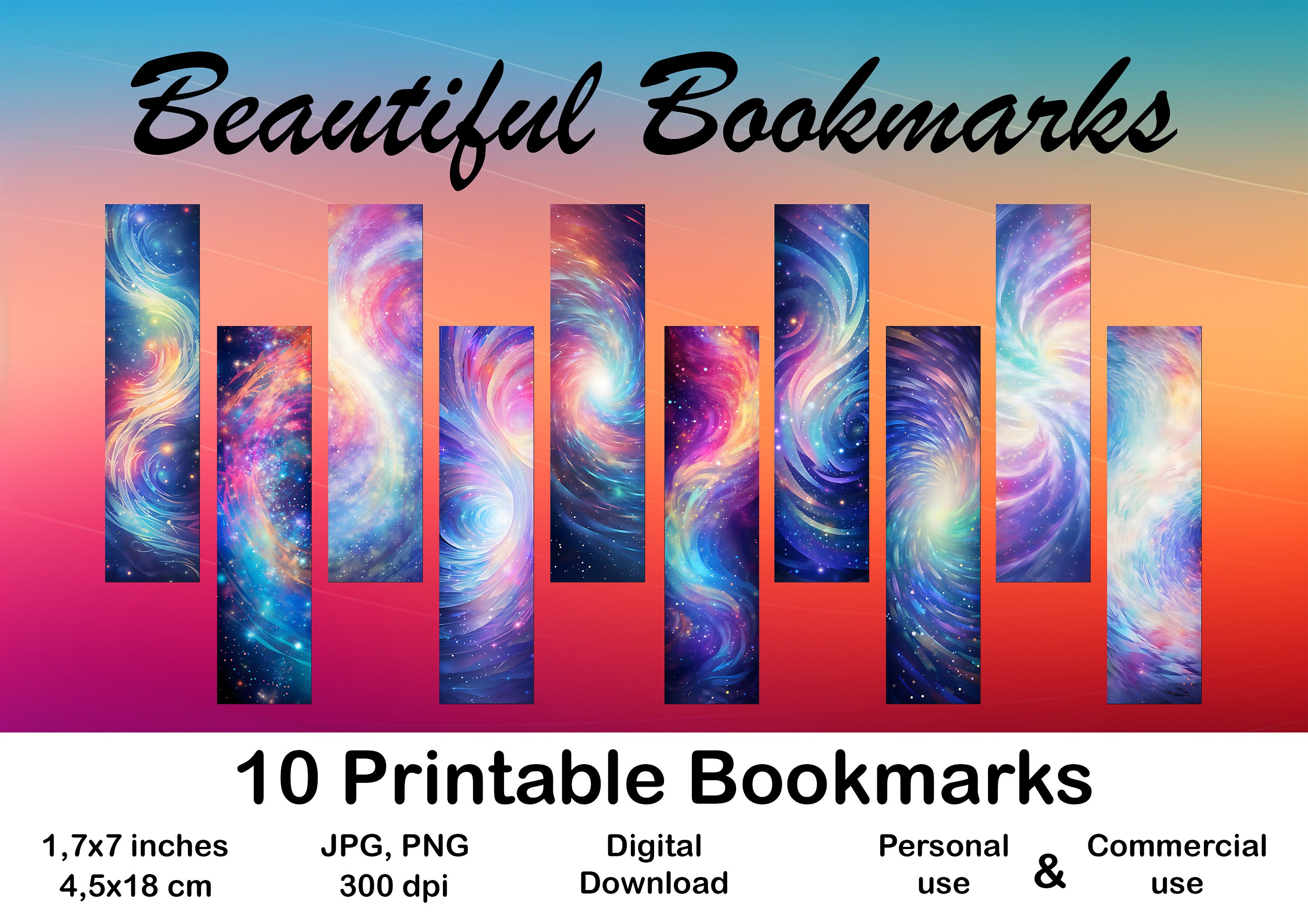 Bookmark Set of 10 Beautiful Abstract Sparkling Colorful Bookmark ...