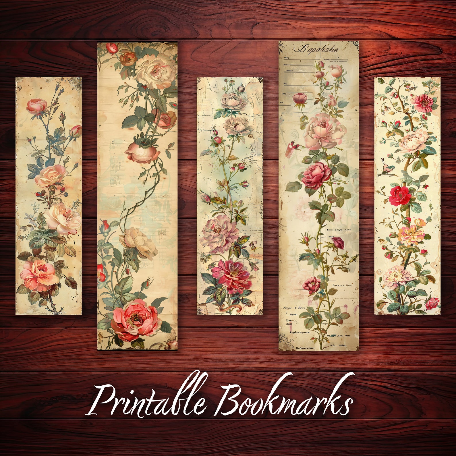 Vintage Bookmark Printable Floral Design Set of 10 Bookmark in Shabby ...
