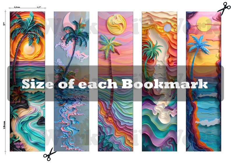 Summer Bookmark Seascape Palm Tree Set of 10 Instant Digital Download ...
