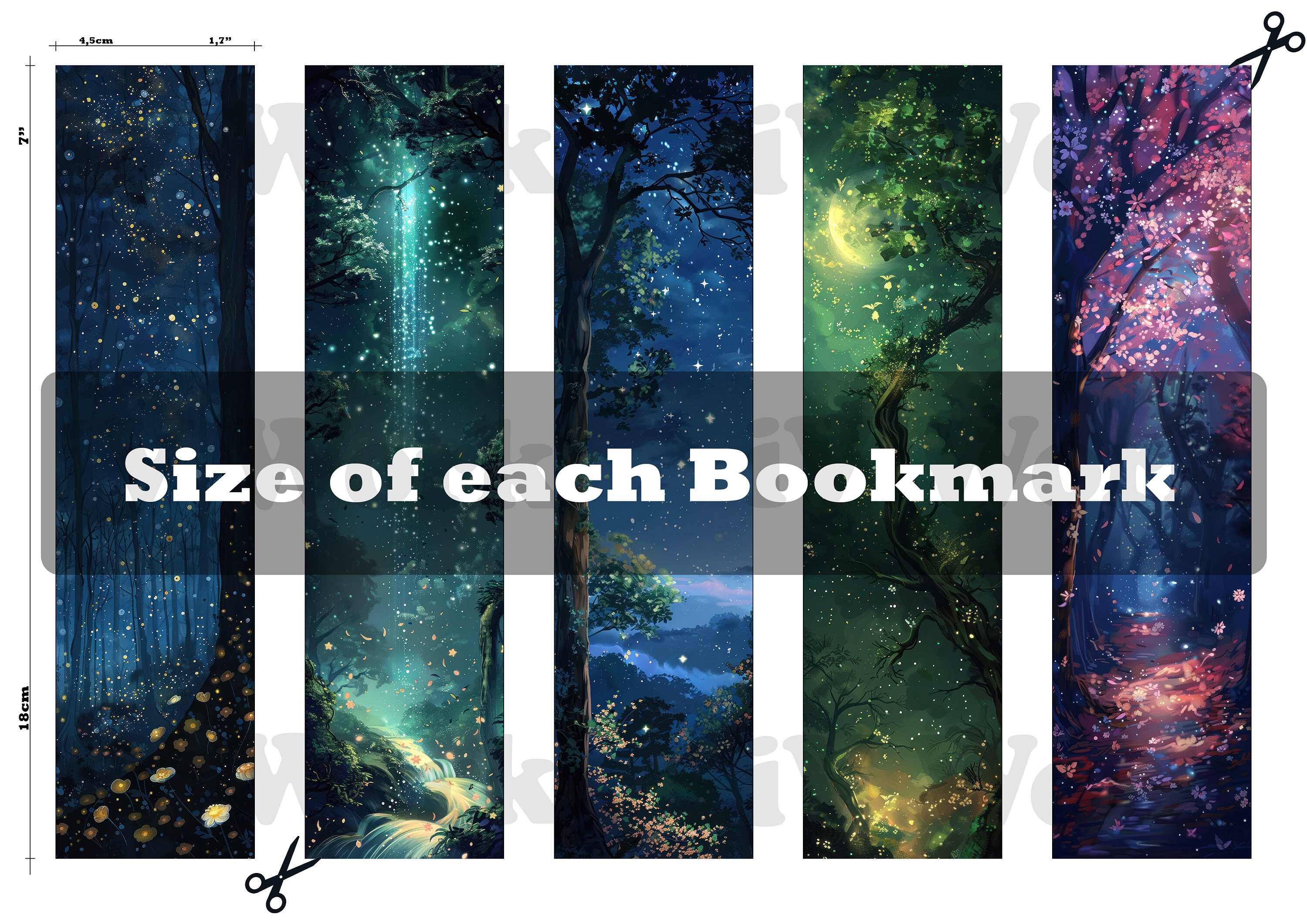 Spring Night Bookmark Printable Set of 10 for Book Lover or Reader DIY ...