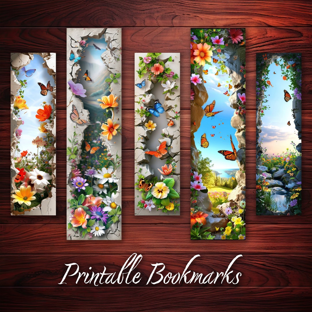 3D Bookmark Cracked Hole Spring Flowers & Butterflies Bookmarks ...