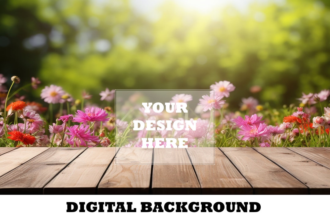 Spring Flower Wooden Table Mockup Product Backdrop Template Bokeh ...