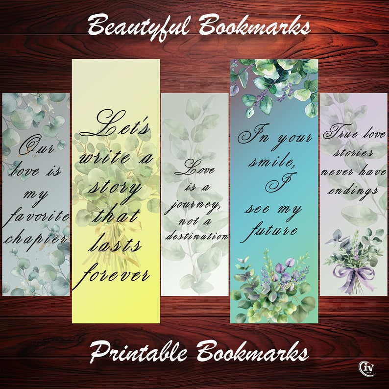 Eucalyptus Printable Bookmarks With Romantic Text Set of 10 for Book ...