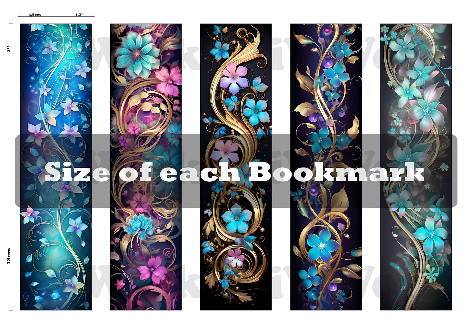 Beautiful Bookmark Luxury Flower Bookmarks With Gold Details Set of 10 ...